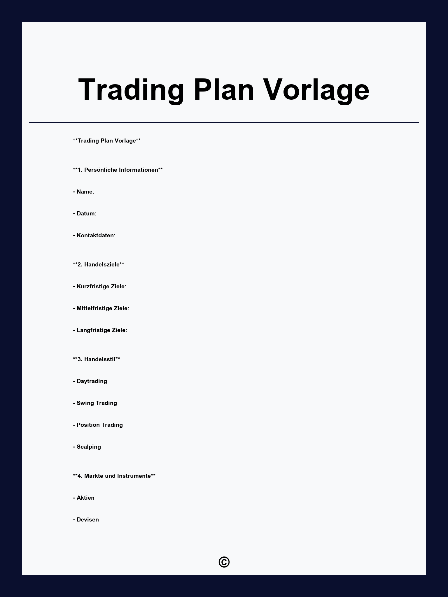 Trading Plan Vorlage